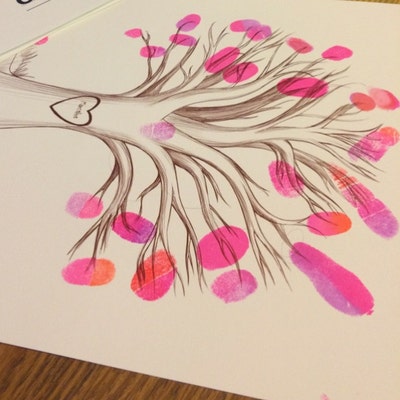 Baby Shower Fingerprint Tree Printable With Instruction Card / Honey ...