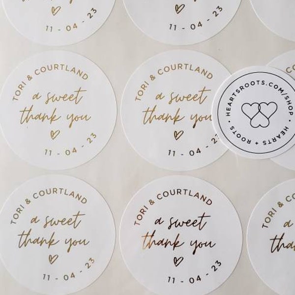 A Sweet Thank You Stickers, Gold Foil, Silver Foil, Wedding Stickers ...
