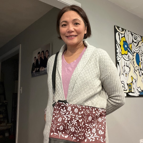 Canvas and Vegan Leather Crossbody Bag, Crossbody Purse, Small ...