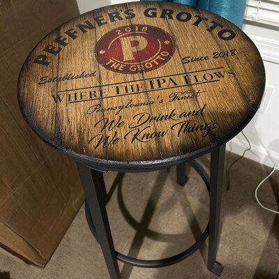 Personalized Bar Stools Tops Round Wood Seats Set of 2 Custom Artwork ...