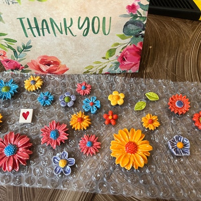 Ceramic Flower Tiles, 12 Pcs, Variety of Shapes and Sizes, Bright Blue ...