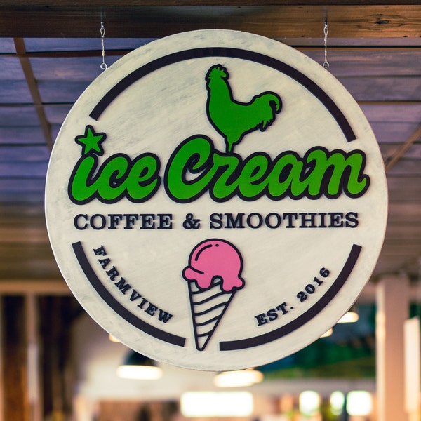 Ice Cream Shop Sign, Custom Business Logo Sign, Custom Shop Window Sign ...