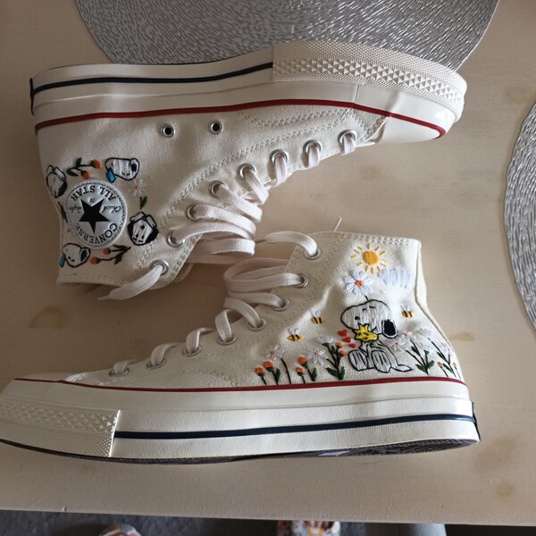 Embroidery Snake Converse, Fall Vibes Design Sneaker, Autumn Flowers ...