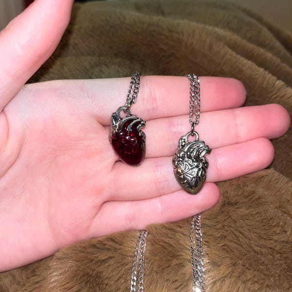 Matching Heart Necklace Red Anatomical Heart Charm Grunge Jewelry Gift ...