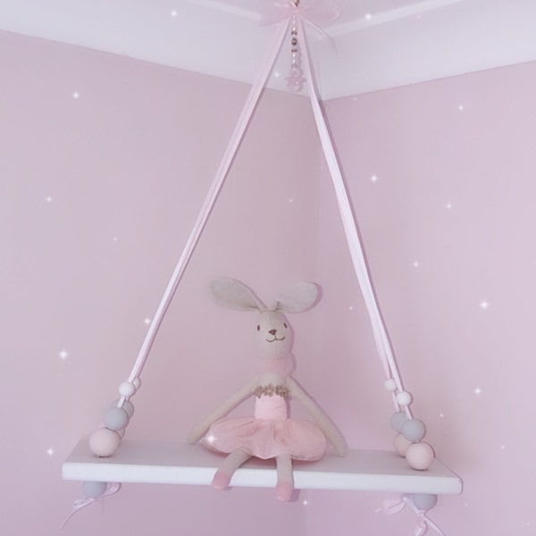 Wooden Swing Shelf | White Painted Shelf Nordic Style Shelf | Hanging ...