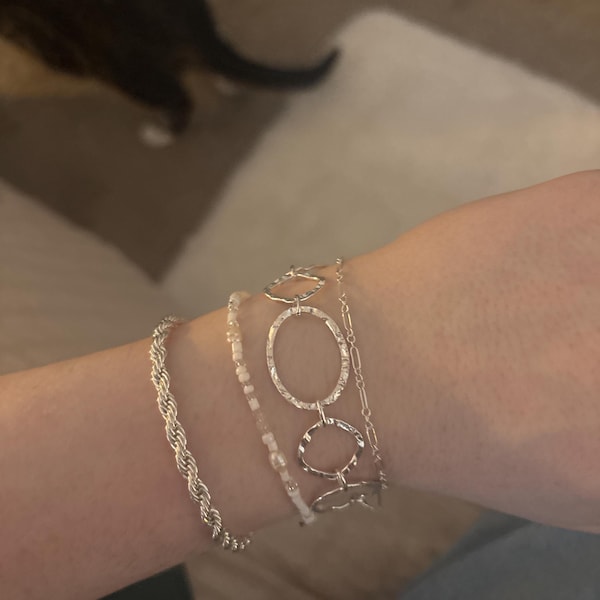 Sterling Silver Chain Bracelet Sterling Silver Double Chain Bracelet Silver Charm Bracelet Heavy ...