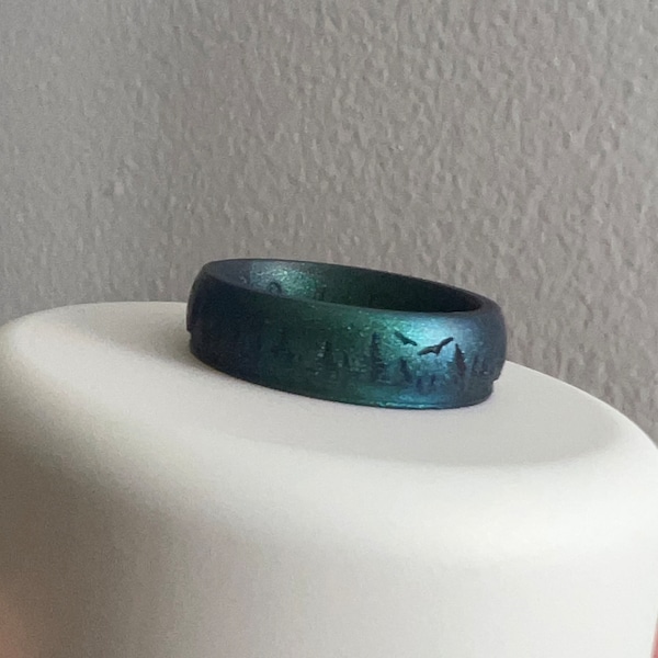Forest Ring Silicone Ring, Personalized Tree Hugger Green Ring Gift Him ...