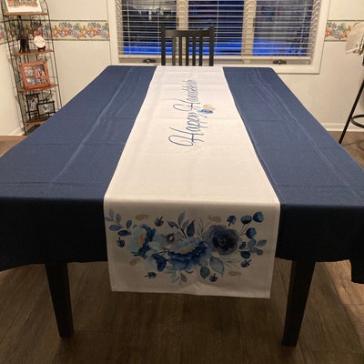 Shabbat Shalom Table Runner Blue Stars Shabbat Table Decor Jewish Home ...