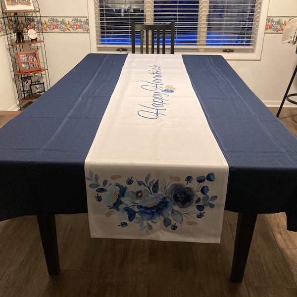Shabbat Shalom Table Runner - Blue Stars Shabbat Table Decor - Jewish ...