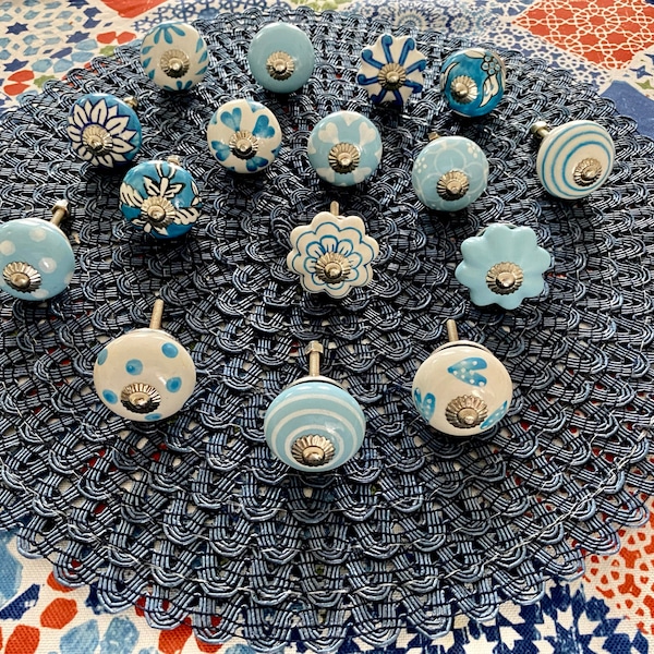Sky Blue Mixed Design Ceramic Knobs Hand Painted Ceramic Door Knobs Pumpkin Knobs Kitchen ...