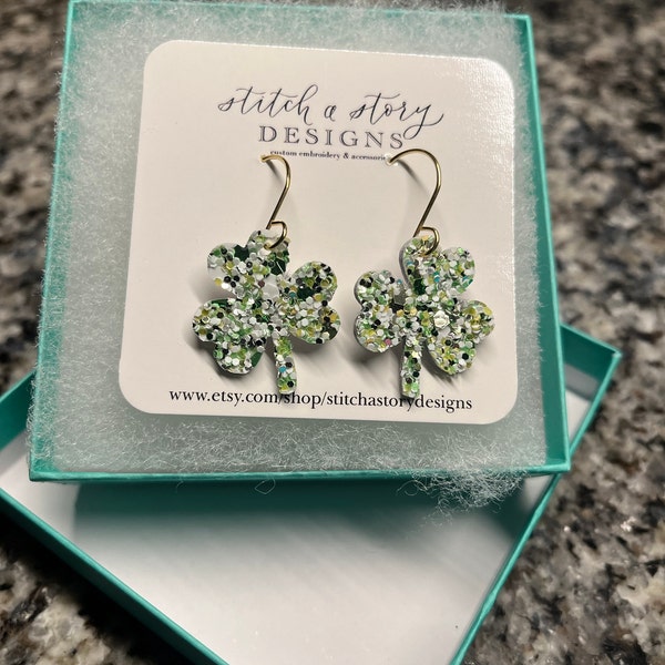 12mm Acrylic Glitter Shamrock Stud Earrings, Acrylic Glitter Shamrock ...