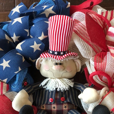 Uncle Sam Doll Patriotic Decor 4th of July Decor Red White Blue ...