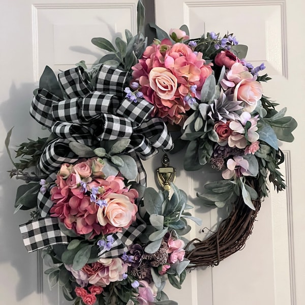 XL 32-34 Inch, Large Spring All Season Wreath, Plum, Green, Gray ...