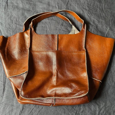 COGNAC LEATHER TOTE Bag, Slouchy Tote, Cognac Handbag for Women ...