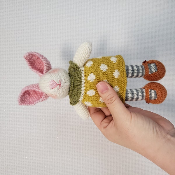 Knitting Pattern for a Bunny Rabbit in a Dotty Dress (9 Inches Tall ...