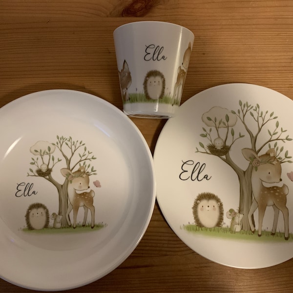 Kindergeschirr, personalisiert, Dschungeltiere, Kinderteller mit Namen, Taufgeschenk, Geschenk ...