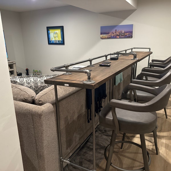 Industrial Vintage Style High Bar Table With Drink Rail, Solid Wood ...