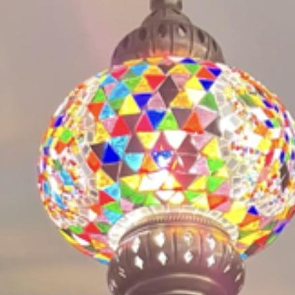 Turkish Cylinder Mosaic Floor Lamp, Colorful Stained Glass Standing ...