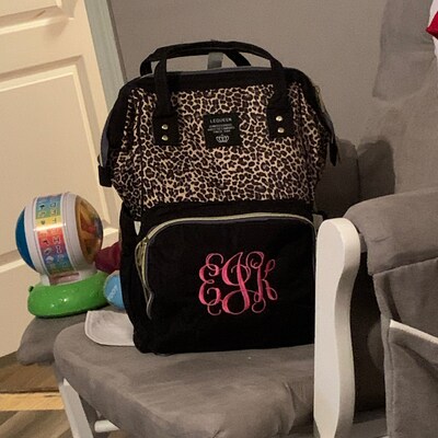 Monogrammed Leopard Print Diaper Bag Backpack, Multi Functional Leopard ...
