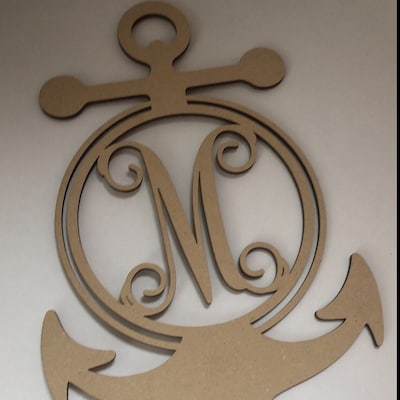 Wooden Anchor With Letter Monogram in Center Cutout, Home Decor ...