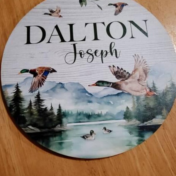 Mallard Duck Name Sign, Round Wood Name Sign, Wood Baby Name Sign, Duck ...