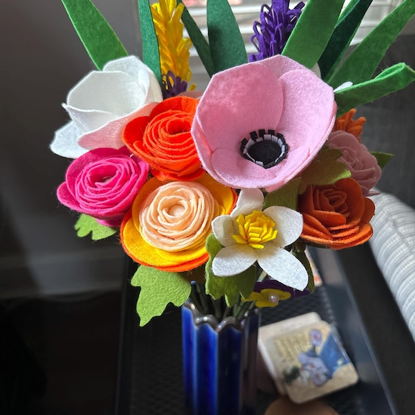 DIY Felt Flower Kit - Mini Yellow Tulips Kit, Felt Flower Bouquet ...