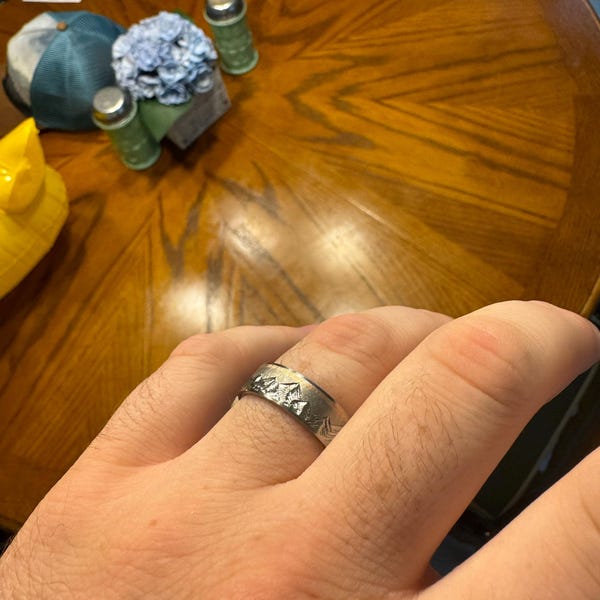 Crosshatch Titanium Band With 14k Yellow Gold Inlay 6mm Mens Band ...