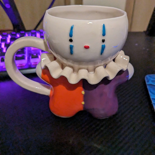 Cute Clown Mug - Handmade Ceramic Coffee Mug, Kawaii Tea Cup, Unique ...