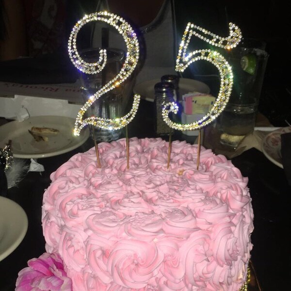 New 5" Gold Crystal Bling Rhinestone NUMBER (25) Cake Topper 25th ...