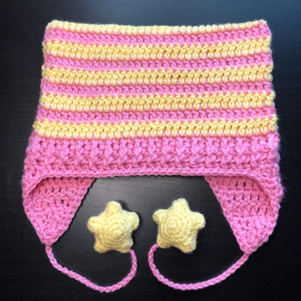 PATTERN Crochet Ear Flap Cat Hat With Star Pom Poms - Etsy