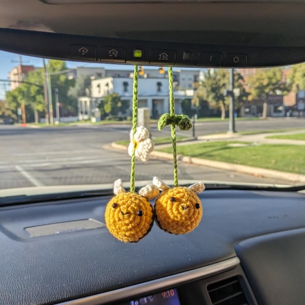 Crochet Bee Car Rear View Mirror Charm: Milk Cotton Car Decor - Etsy