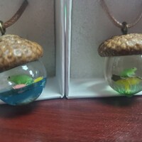 Acorn Necklace With Mushroom Frog, Resin Jewelry, Acorn Pendant, Wood ...