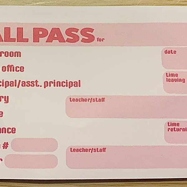 Hall Passes School Supply Design Classroom Teachers Personalized Hall ...