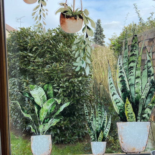 5x Boho Plant Window Sticker Decals - Reusable Dizzy Duck Watercolour ...