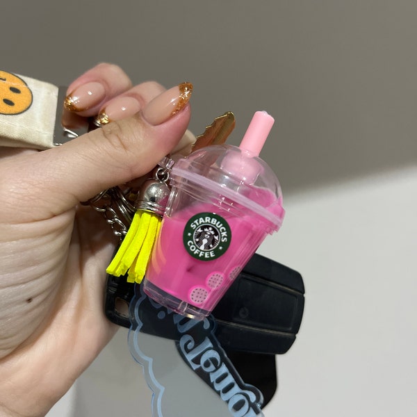 Mini Coffee Keychain //inspired Drink Keychain// Pink Drink Key Chain ...