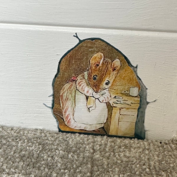 Cute Mouse in a Hole Transparent Vinyl Decal "trompe L'oeil" 2.75" X 2. ...