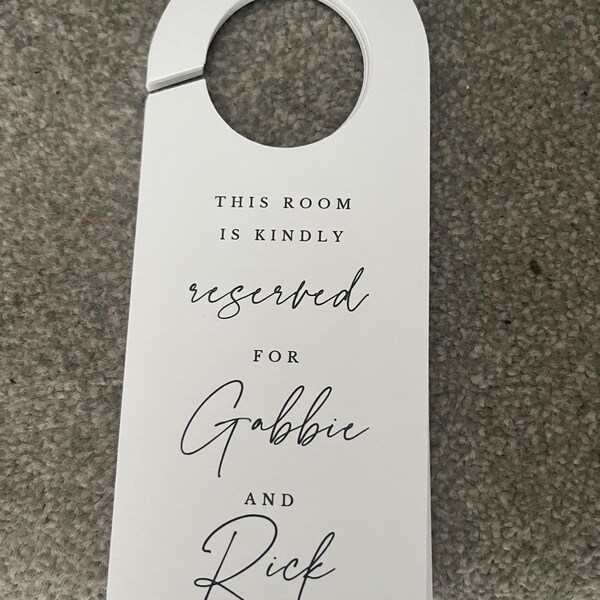 Personalised Reserved Room Door Hanger Tag for Minimalist Wedding ...