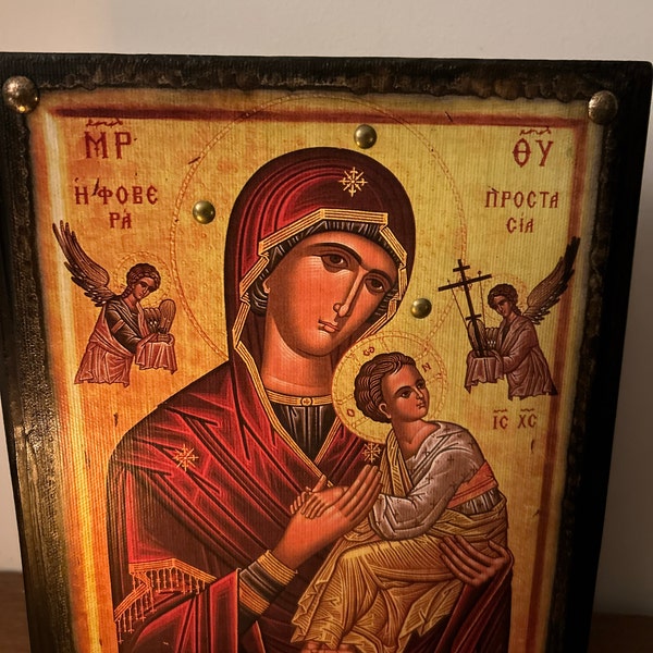 Virgin Mary the Great Protection, Handmade Byzantine Icon, Greek ...