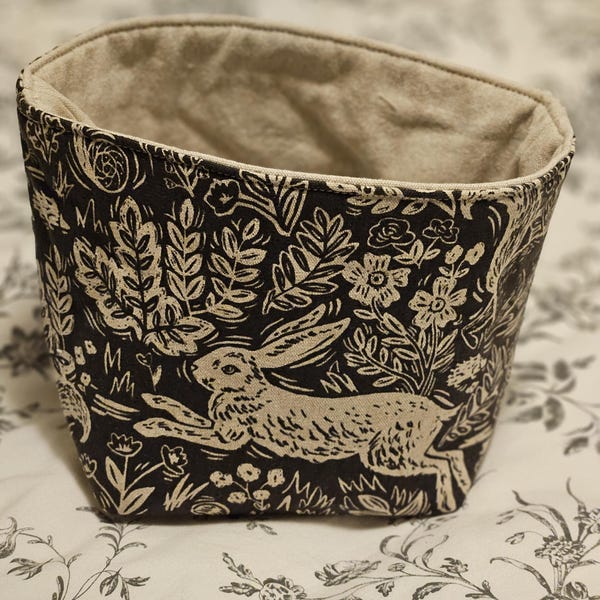 Rabbit Storage Basket, Woodland Decor Gift, Cotton Linen Fabric Pod ...