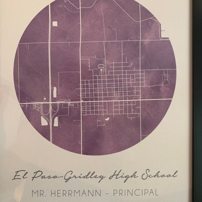 Personalized School Map, Teacher Gifts, Watercolor Print, Custom Map ...