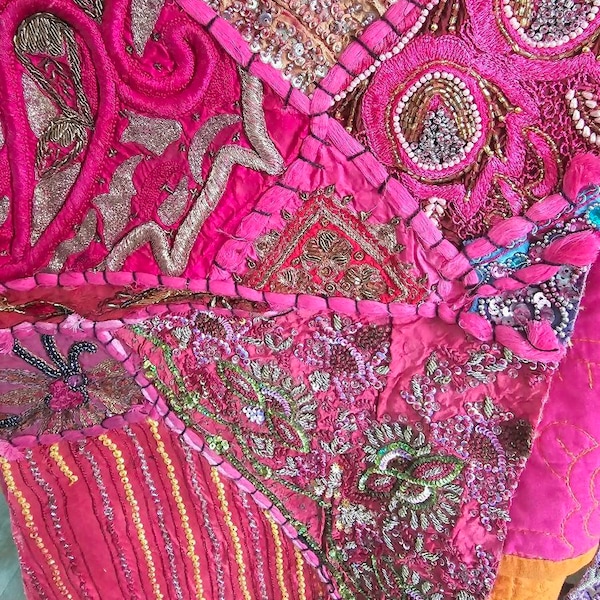 Pink Boho Indian Fabric by the Yard Embellished Fabric Patchwork Indian ...