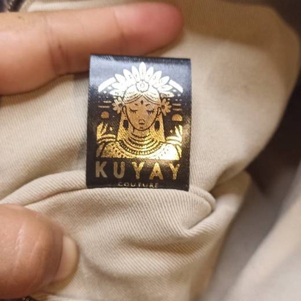 Custom Black Labels, Ink: White, Gold or Silver, Fold Over Satin ...