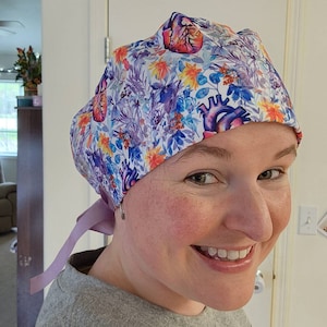 Anatomy Scrub Cap for Women, Uterus Surgical Caps, Ponytail Scrub Hat ...