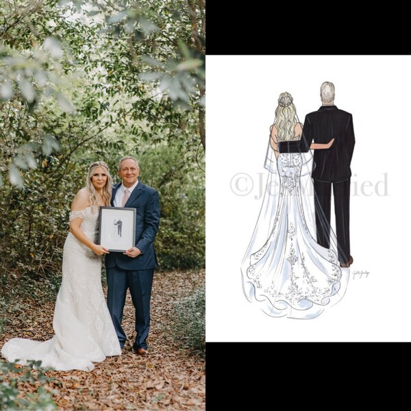 Custom Father of the Bride Gift Drawing From Daughter in YOUR Dress and ...