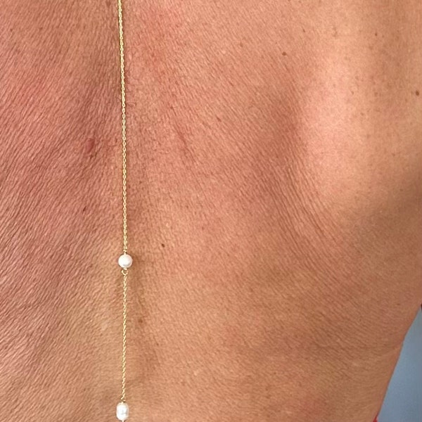 Wedding Back Necklace, Pearl Back Chain, Y Back Pendant, Rose Gold ...