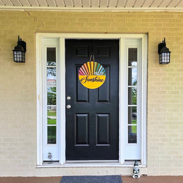 Hello Sunshine Retro Rays Door Sign - Etsy