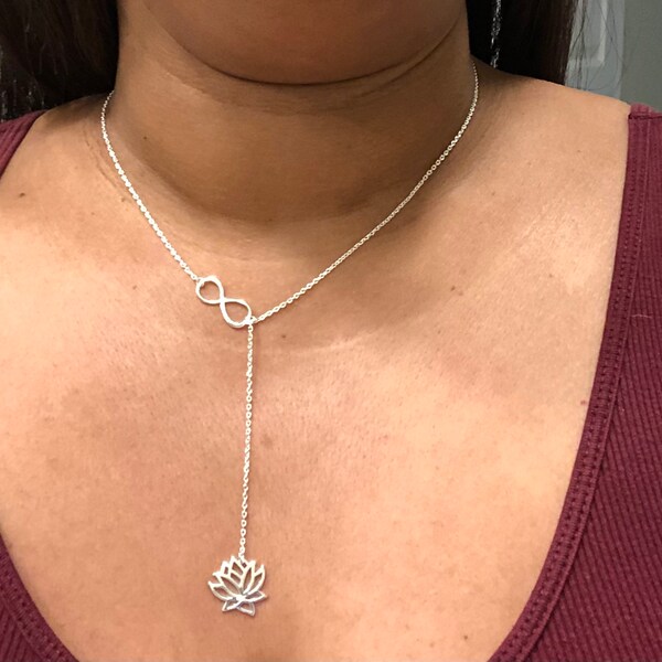 Sterling Silver Infinity Lotus Necklace,lotus Flower Necklace,sideways ...