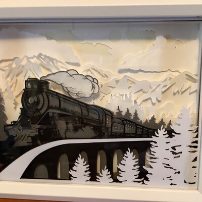 Old Train 1 Shadow Box Files, Paper Cut Light Box Template Files ...