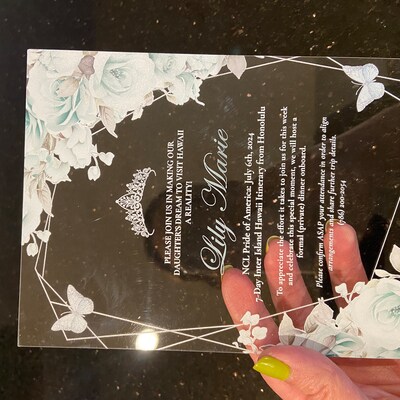 Clear Acrylic Quinceañera Invitations With Lavender Purple Flowers and ...