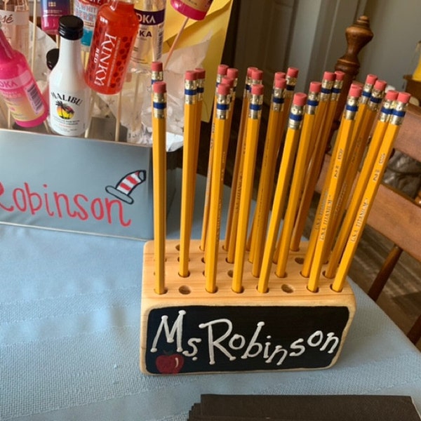 Teacher Gift, Pencil Holder, Numbered, Personalized Wood Block, School ...